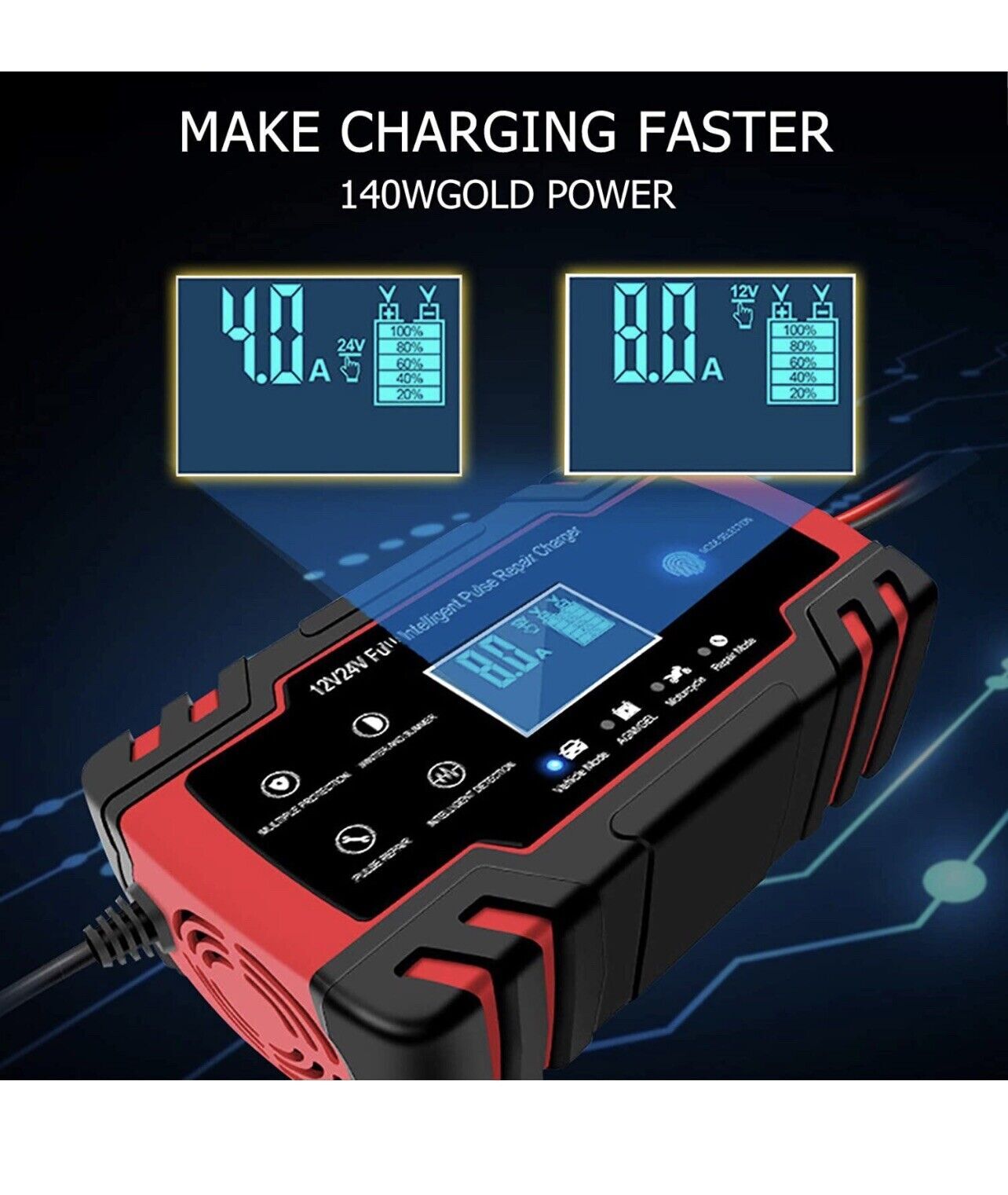 12V 8A - 24V 4A Pulse Repair Smart Car/Truck/Motorcycle/AGM Battery ...