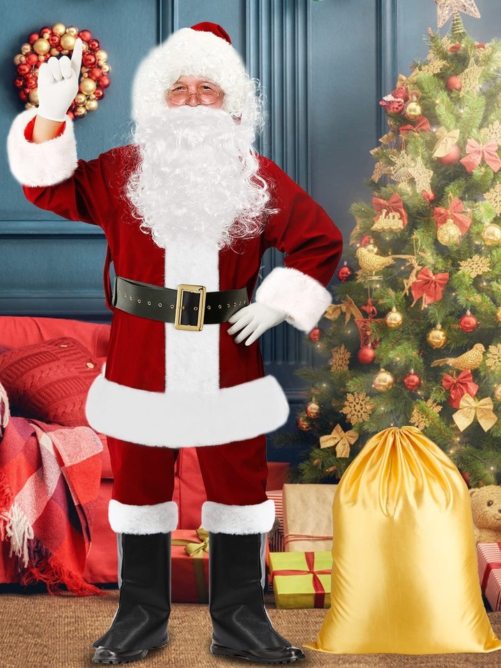 Santa Claus Costume Santa Suit Adult Men Deluxe Velvet Christmas Santa ...