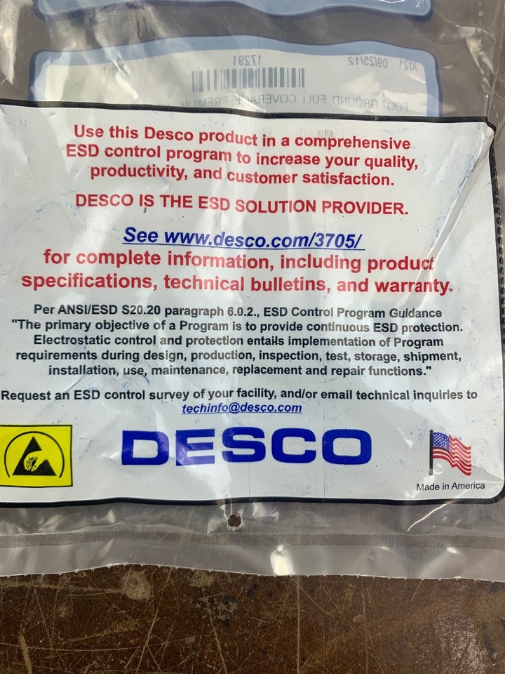 DESCO 17291 Premium Full Coverage Foot Grounder, 2 Meg Resistor Medium ...