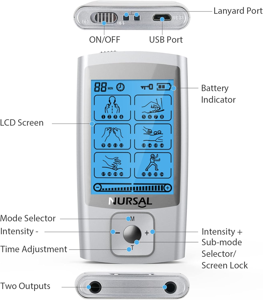 NURSAL 24 Modes TENS Unit Muscle Stimulator with Continuous Stimulation ...