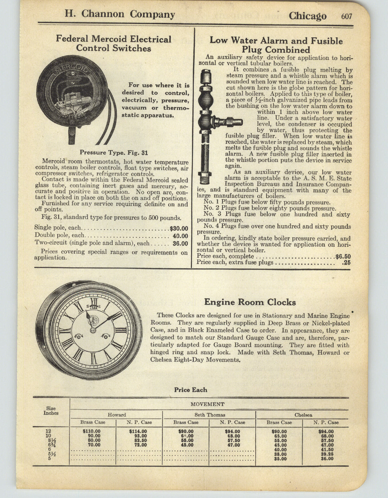 1925 PAPER AD Marine stationary Engine Room Clock Chelsea Thomas Howard ...