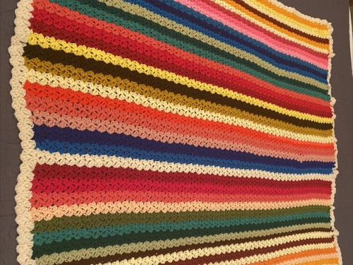 Vtg Crochet Roseanne Afghan Lap Quilt Blanket Throw 56”x 50 Rainbow ...