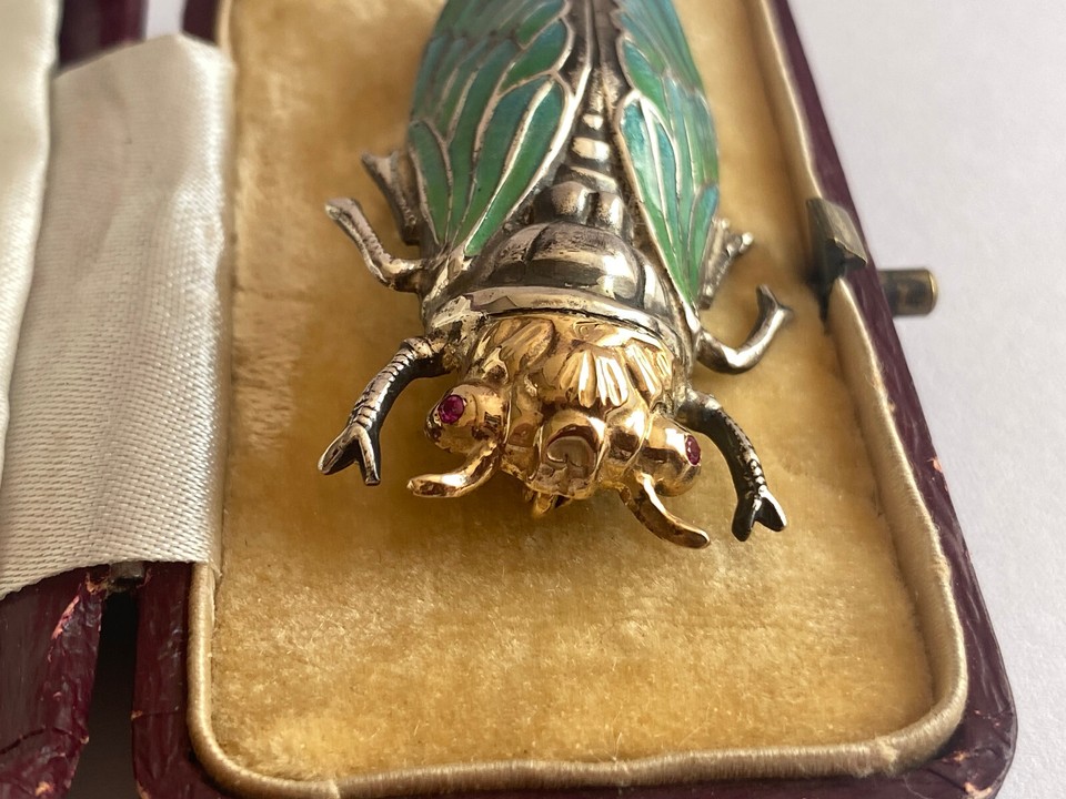 Antique Rare Imperial Faberge 14k 56 KF Gold Enamel Cicada Beetle ...
