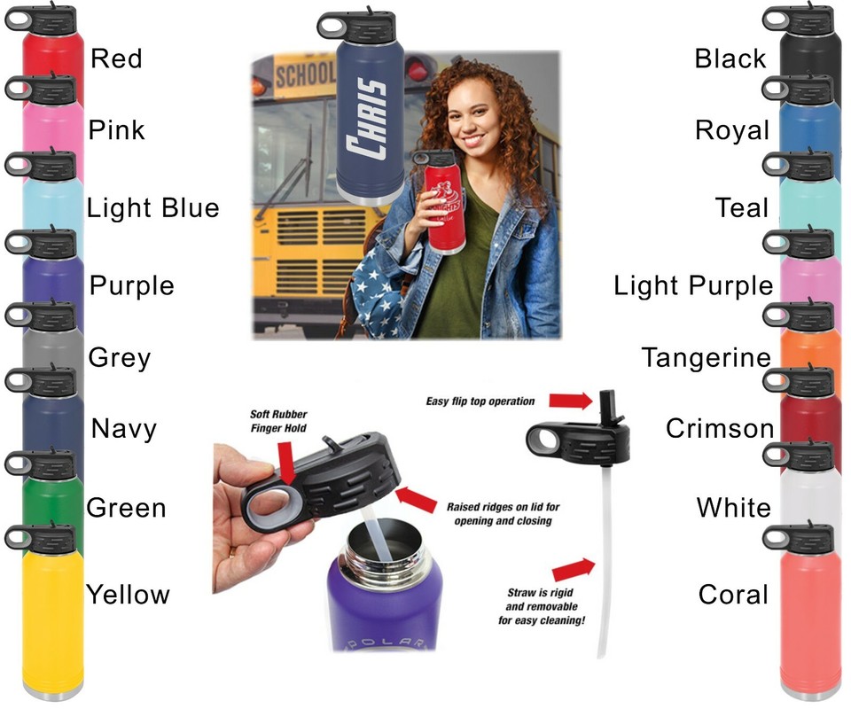 Monogrammed Initial & Name 32 ounce Powder Coated Water Bottle w/ Flip ...