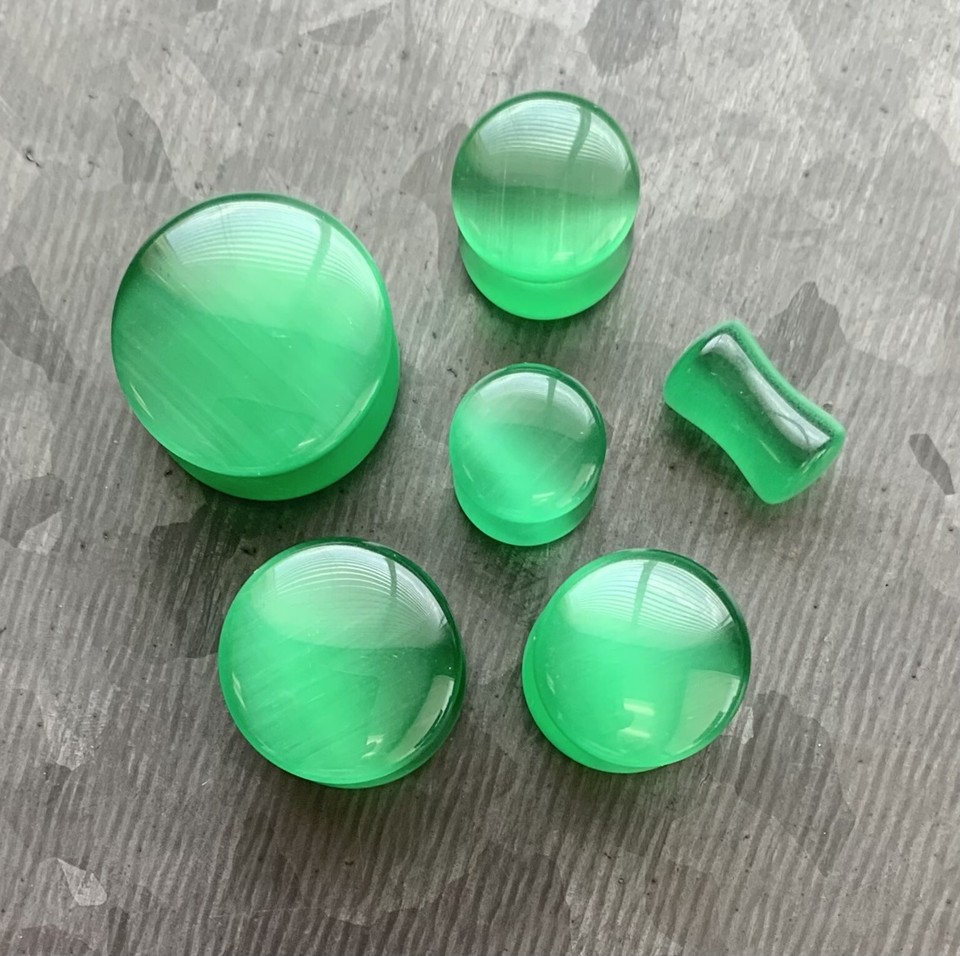 PAIR Marble Cat Eye Stone Plugs Gauges choose Blue, White, Pink, Green ...