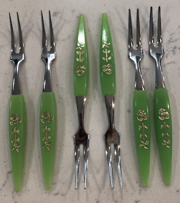 VTG Mini Forks Green Hors d'oeuvres Stainless Set of 6 Cheese Fruit ...