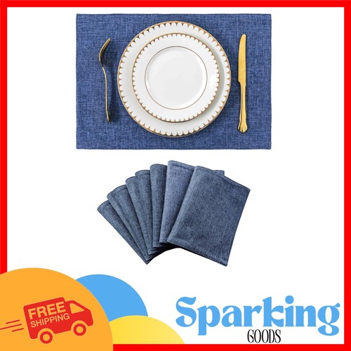 Vibrant Navy Blue Machine Washable Placemats - Set of 8 for Elegant ...