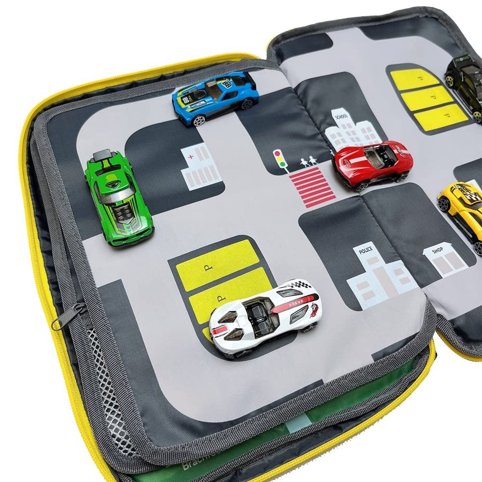 Portable Kids Play Case with Toy Cars, Dinosaur Design, Building Base ...