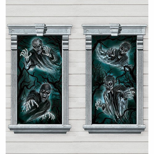 Halloween Party Supplies Cemetery Window Decoration Plastic 2 Pack ...