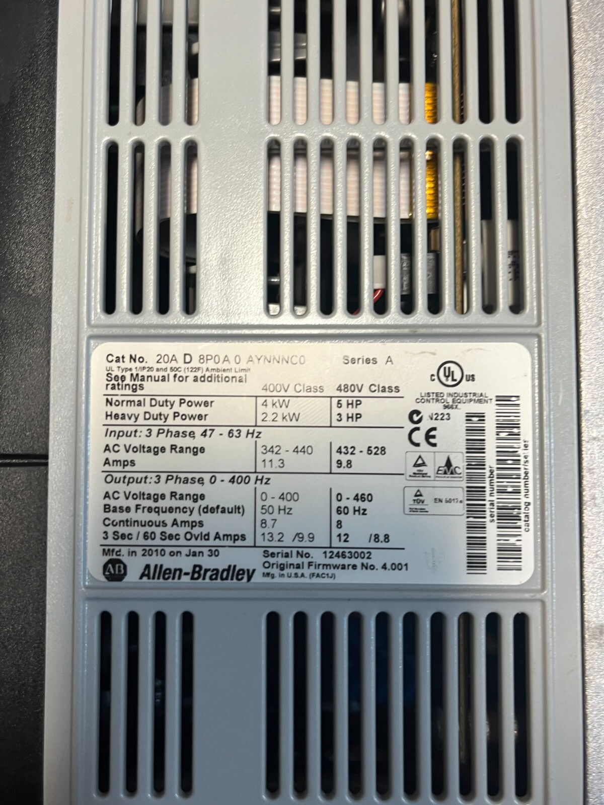 Allen Bradley PowerFlex 70 AC Drive, Series A, 20A D 8P0 A 0 AYNNNC0 | eBay