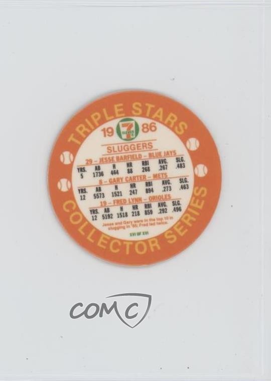1986 Slurpee Triple Stars Coins Orange Back Jesse Barfield Gary Carter ...