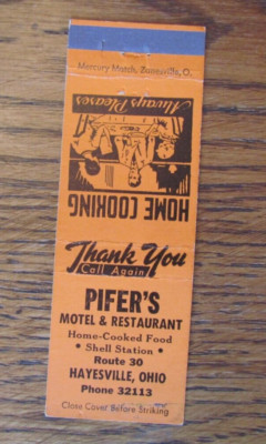 MERCURY MATCH CO. 1946-55 MATCHBOOK MATCHCOVER: PIFER'S MOTEL HAYVILLE ...