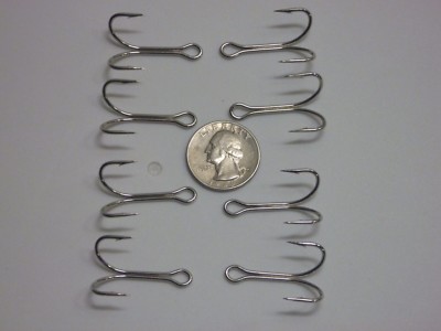 Lot of 8 Double Hooks Size 1/0 Open Shank Nickel Finish For Mullet ...