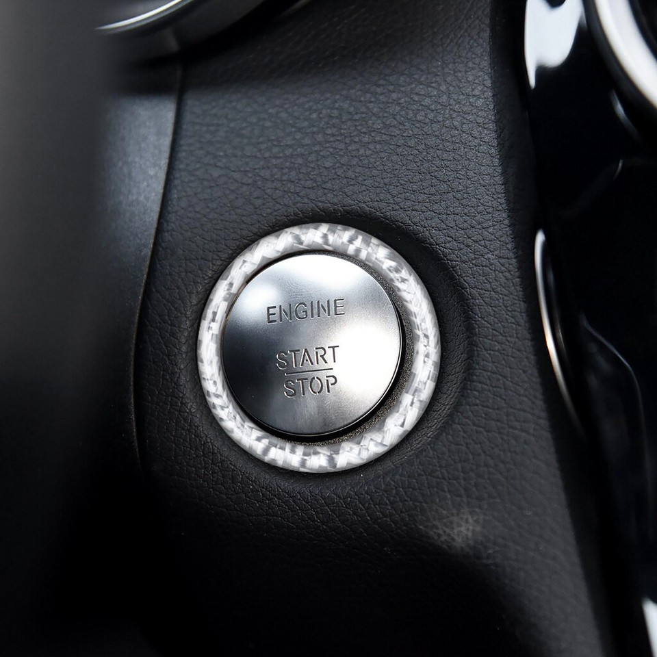 Real Carbon Fiber Silver Engine Start Button Ring Trim Fits 15-21 W205 ...