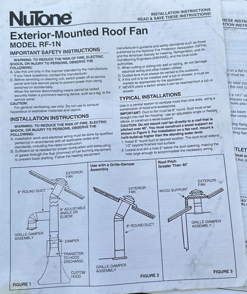Nutone RF1N Attic Fan New Old Stock Includes Motor 16230 1/8 HP RF1 | eBay
