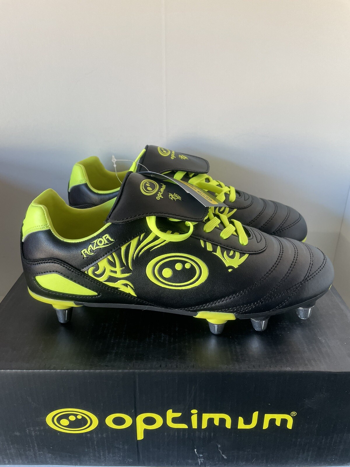 Optimum Razor Rugby Boots SG Soft Ground Boot Size UK 5 Black & Yellow ...