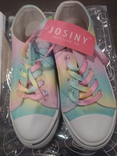 JOSINY Women's Canvas Shoes Low Top Fashion Colorful Sneaker Lace up ...