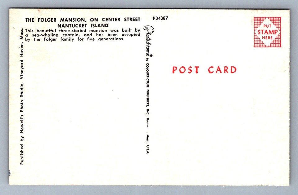 Postcard Vtg Massachusetts The Folger Mansion On Center Street ...