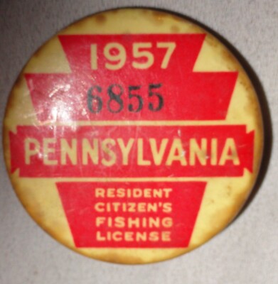 1957 PA Pennsylvania Fishing License Button Resident ~ Low 4 Digit ...