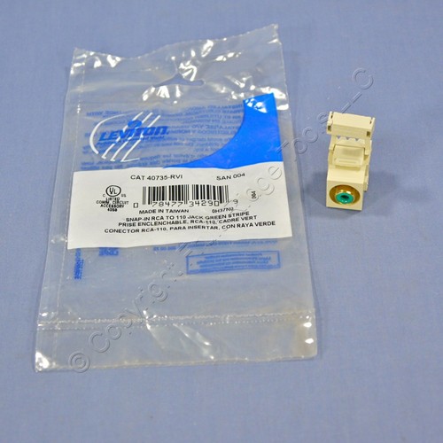 Leviton Quickport Ivory RCA Stereo Audio Gold Jack Green Stripe Barrel ...