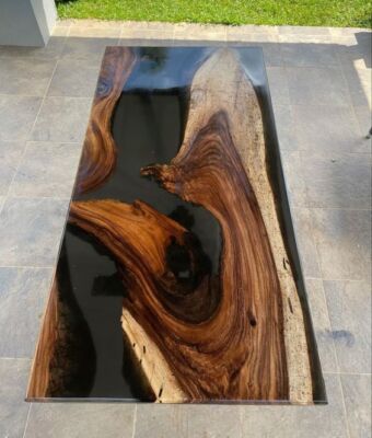 Custom Order Black Epoxy TableTop Handmade Live Edge Wood Dining Table ...