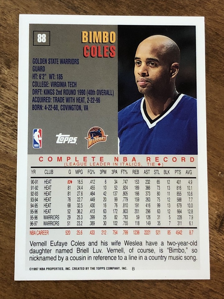 1997-98 Topps Minted In Springfield Bimbo Coles #88 | eBay