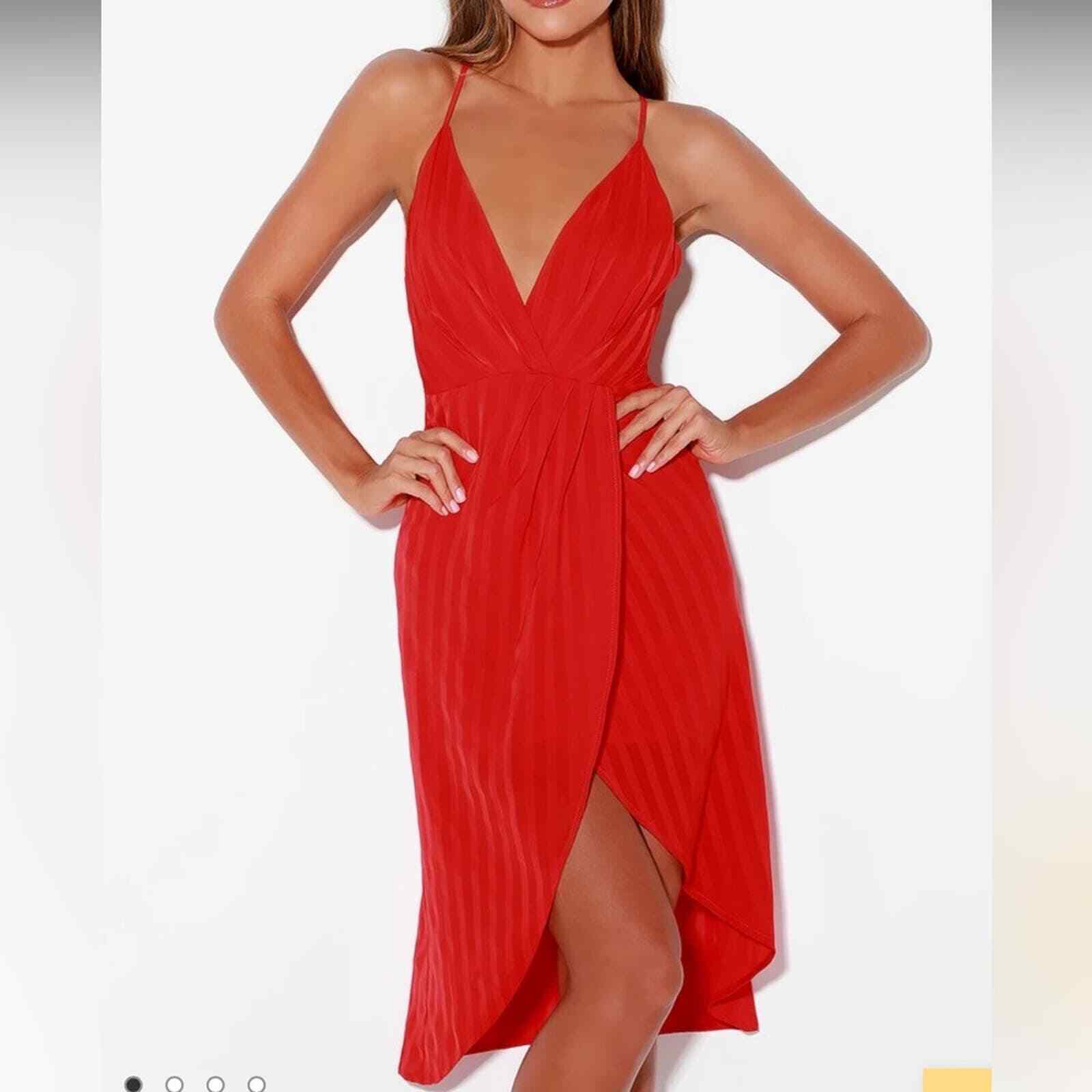 Lulus Panache Red Backless Midi Dress deep V Small - Gem