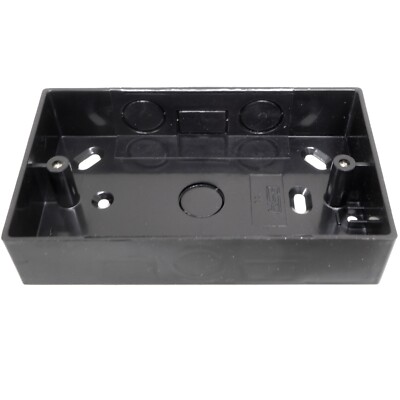 Black Double Socket Back Box 2 Gang 32mm Deep Pattress with Conduit ...