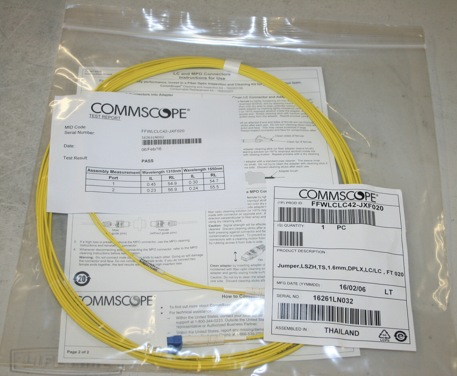 Commscope FFWLCLC42-JXF020, Jumper,LSZH,TS, 1.6mm,DPLX,LC/LC Cable (Lot ...
