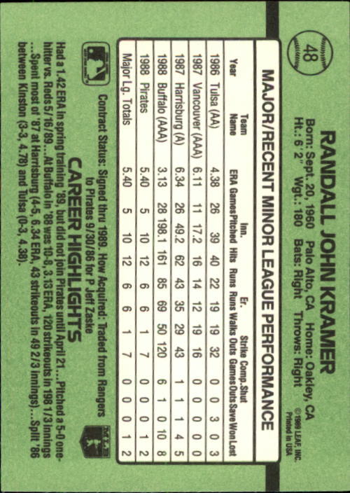 1989 Donruss Rookies #48 Randy Kramer Condition: NM-MT | eBay