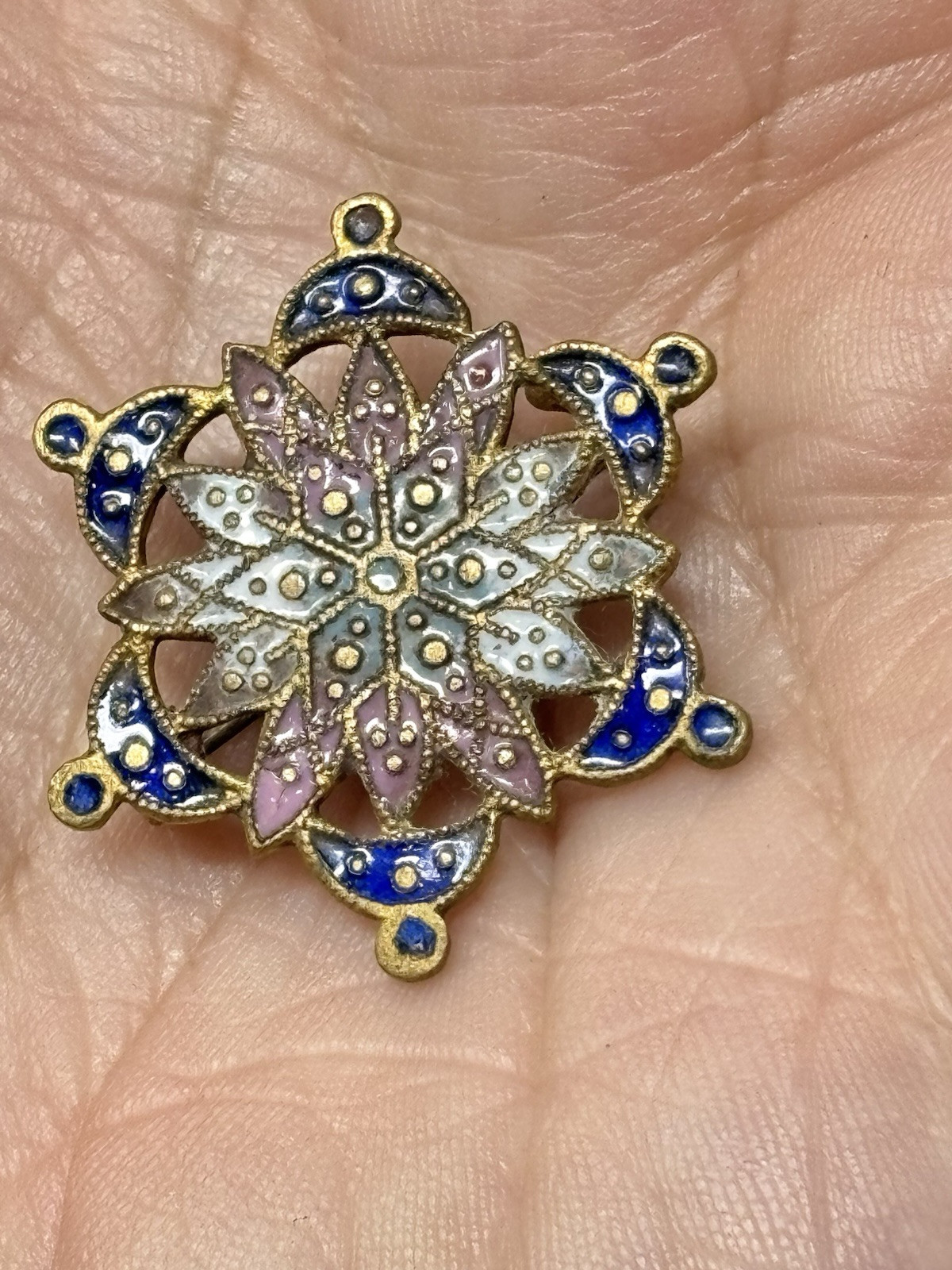 Antique Openwork Multicolor Enamel Brooch - Gem