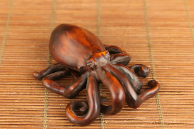 chinese boxwood hand carving octopus statue collect hand piece netsuke ...