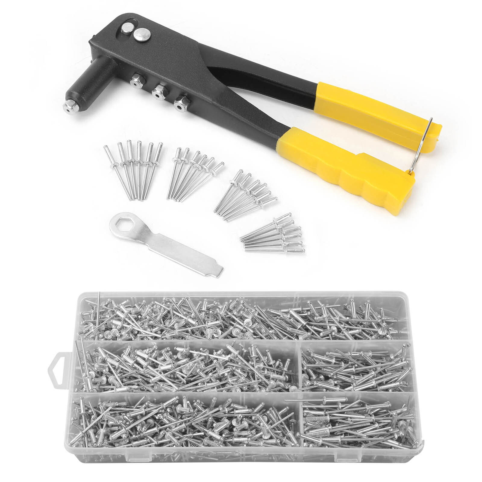 Heavy Duty Hand Rivet Gun 4 Head Nozzle Riveter Plus 1000 Assorted Pop ...
