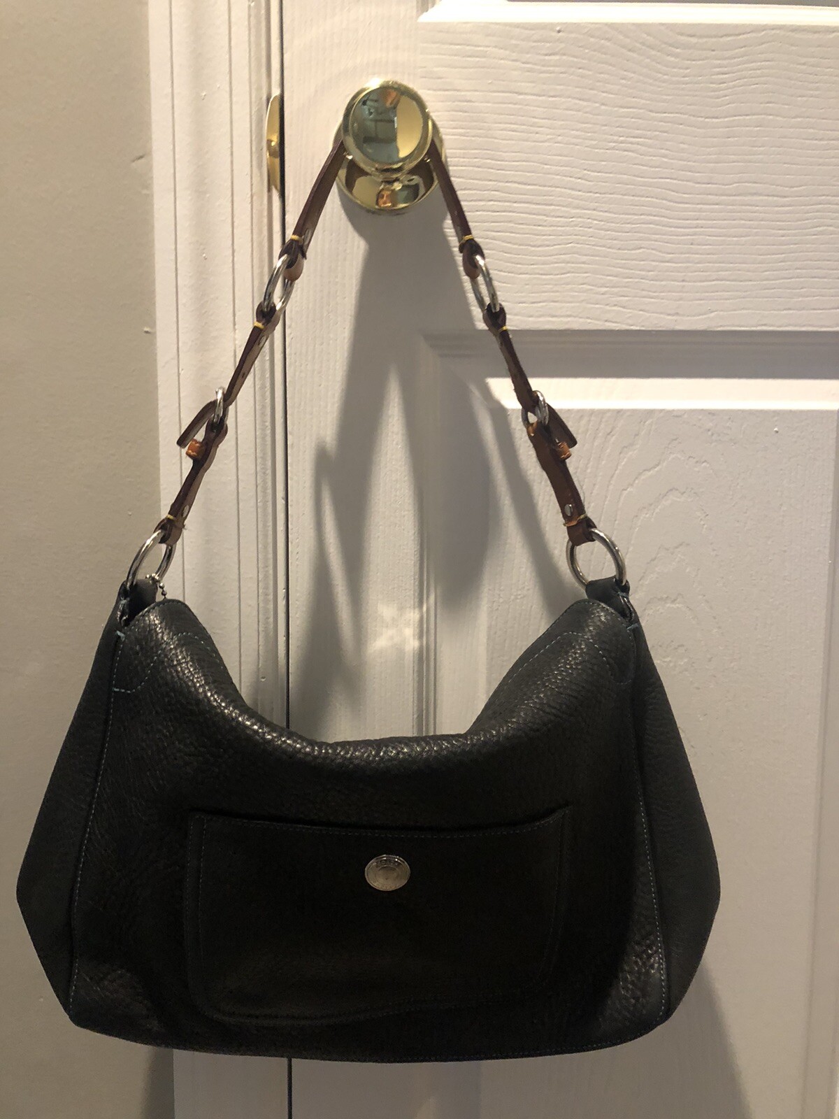 COACH Chelsea Pebbled Black Leather & Brown 10132 Hobo Shoulder Handbag ...