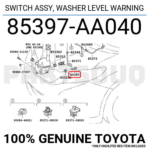 85397AA040 Genuine Toyota SWITCH ASSY, WASHER LEVEL WARNING 85397-AA040 ...