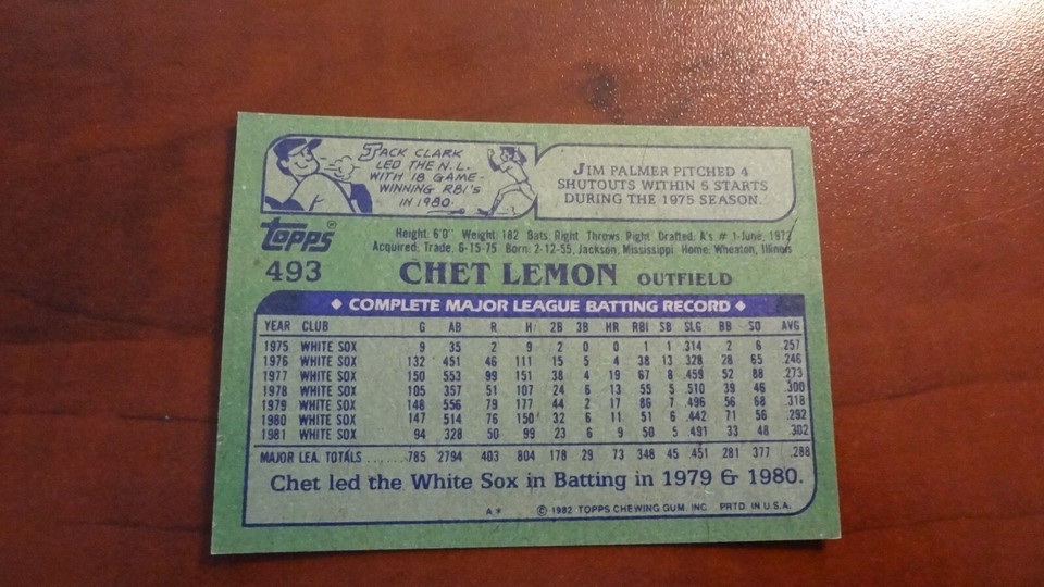 1982 TOPPS # 493 CHET LEMON BASEBALL CARD | eBay