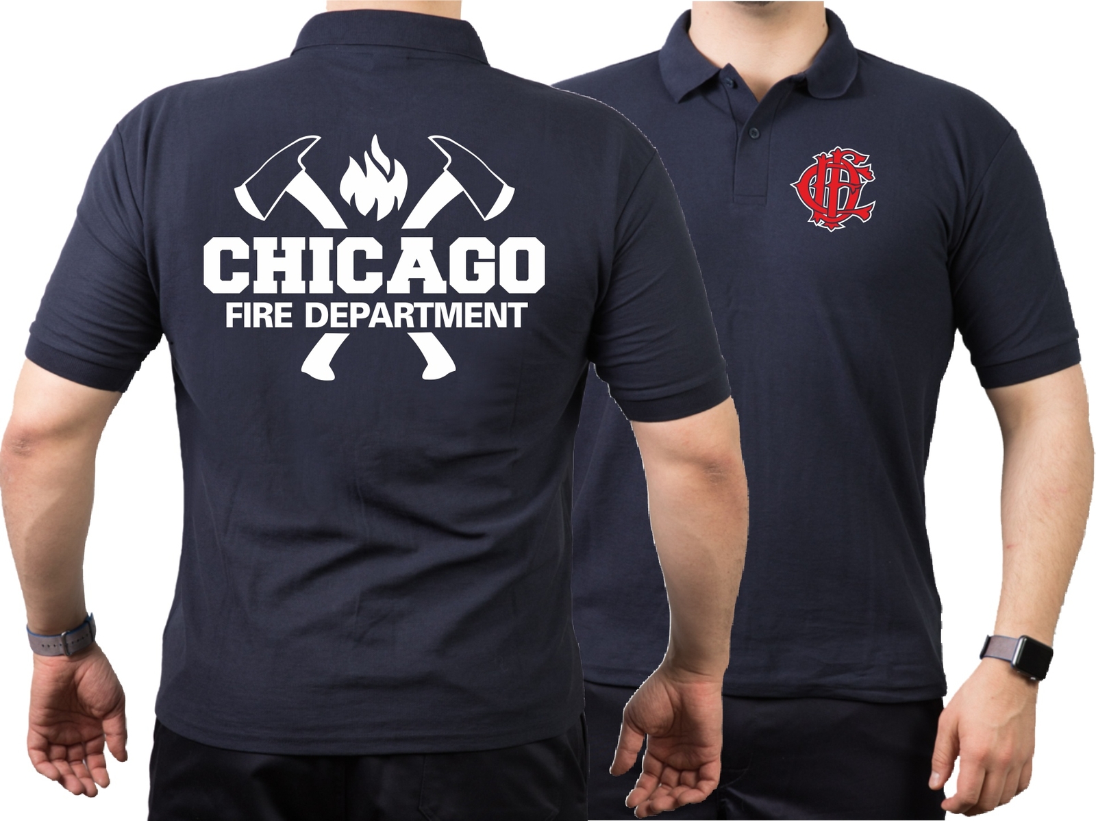 CHICAGO FIRE Dept. axes CFD-Emblem, navy Polo | eBay