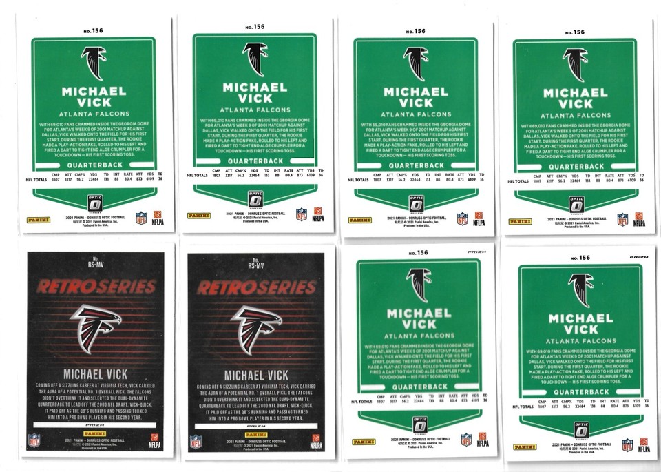 2021 Panini Optic Michael Vick 8 Card Premium Lot! Holo Prizms! Inserts ...