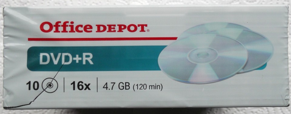 Office DEPOT DVD+R 4.7GB 16x 120Min Recordable Discs 10 in Slimline ...