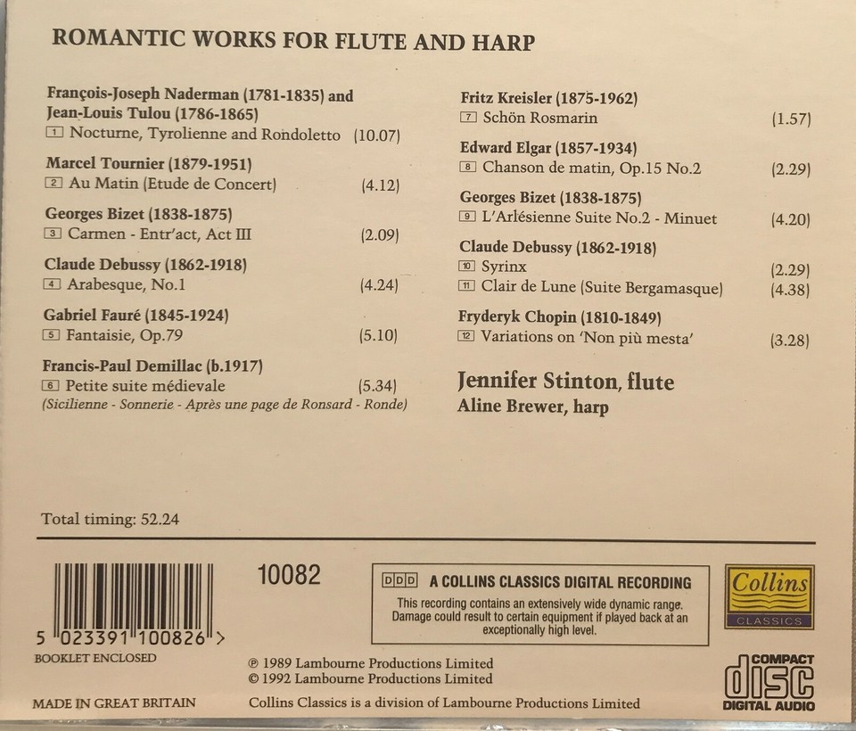 Jennifer Stinton, Aline Brewer : Romantic Works for Flute and Harp (CD ...
