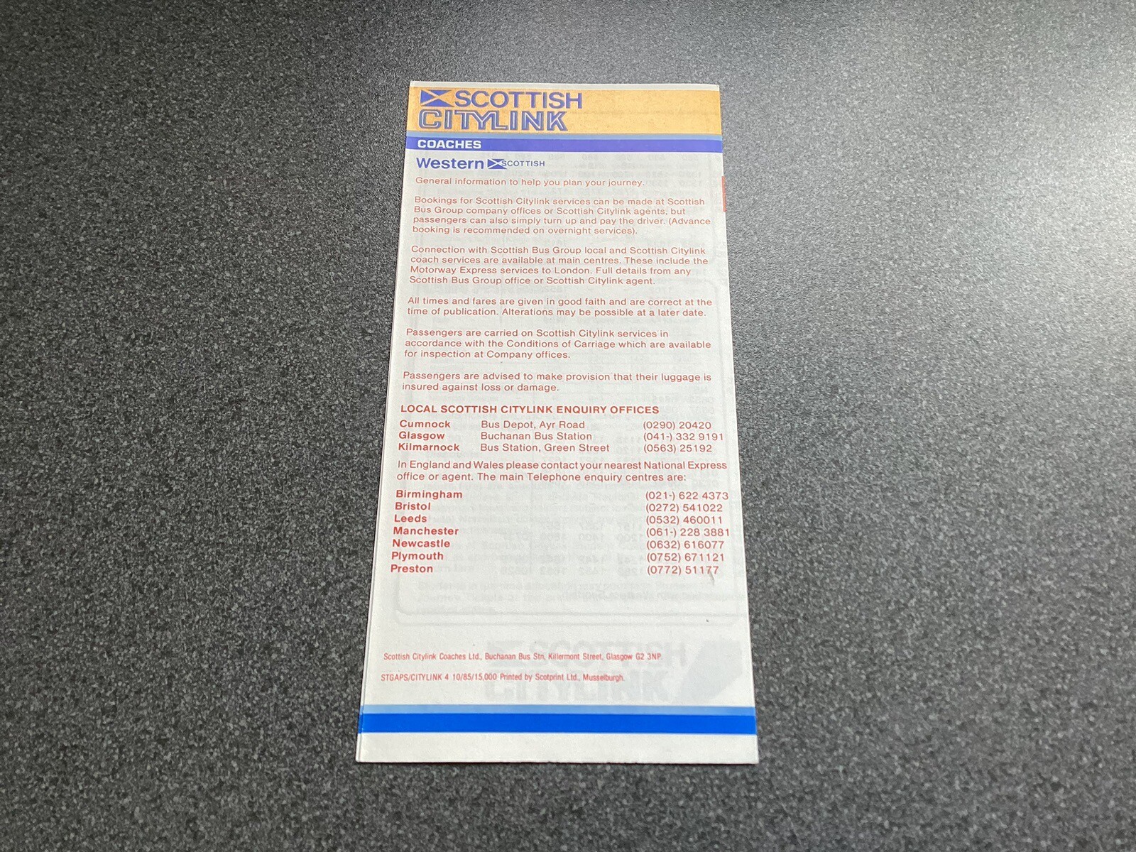 Scottish Citylink Bus Group Route 580 515 Timetable October 1985 ...