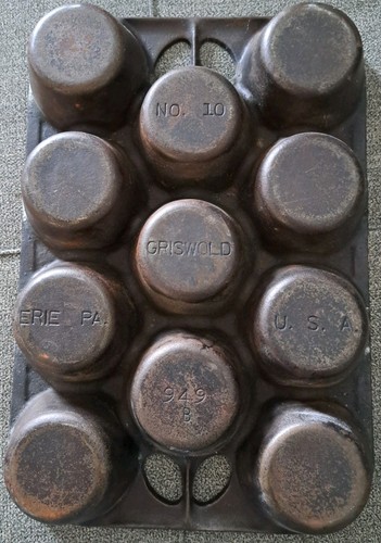 Vintage GRISWOLD Cast Iron NO 10 Popover Muffin Pan 949B Erie PA USA ...