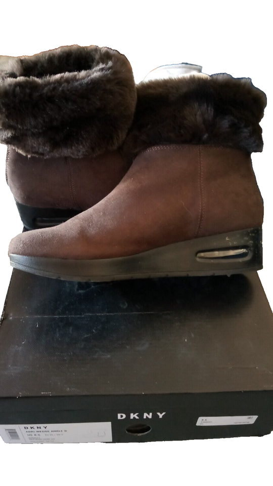 DKNY Abri Stone Faux Fur Faux Suede Ankle Booties Wedges Size 9.5 M ...