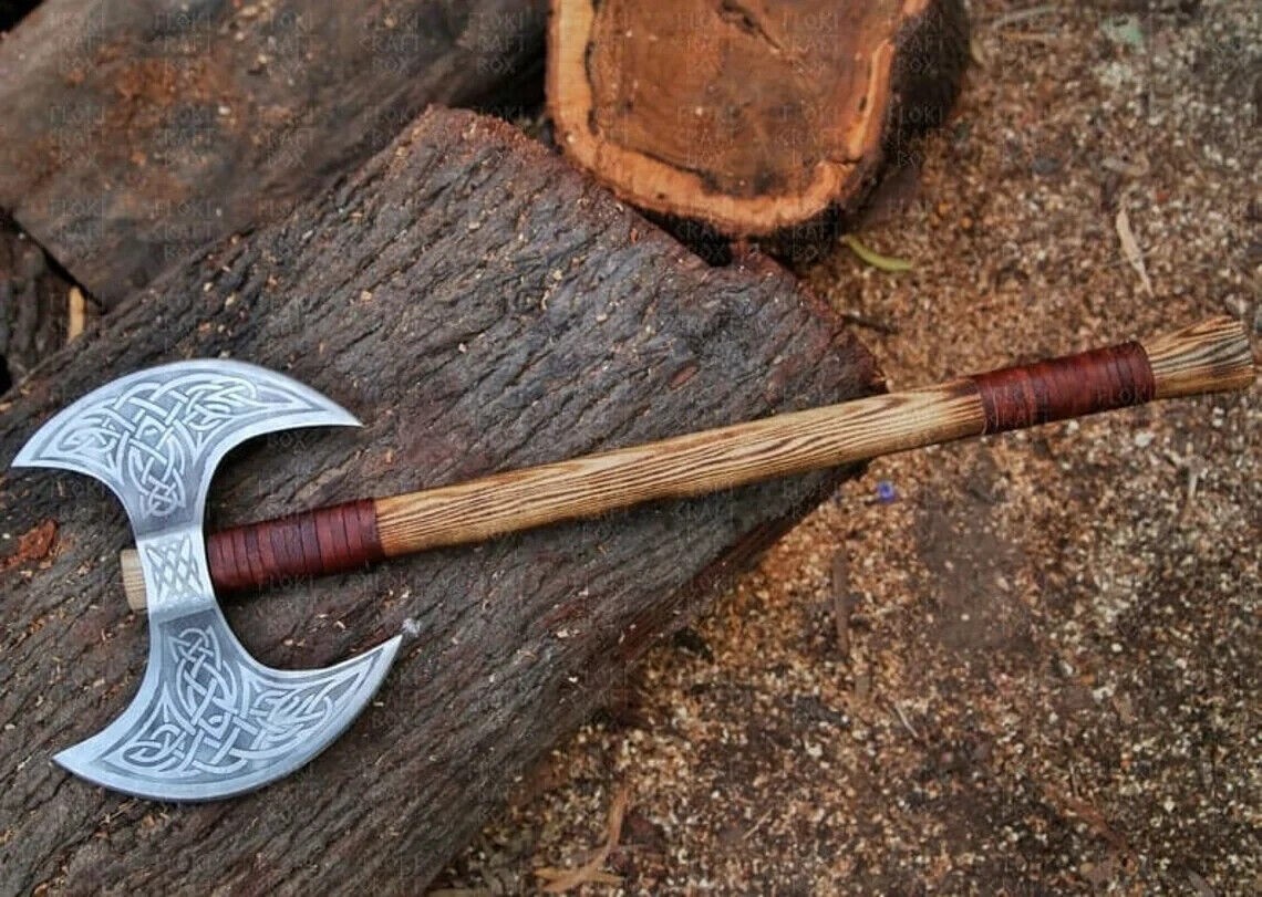 Double Headed Hand Forged Steel Viking Axe, Battle Axe, Double Blade ...