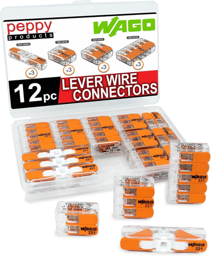 WAGO 221 Lever Nuts 12pc Compact Splicing Wire Connector Assortment Kit ...