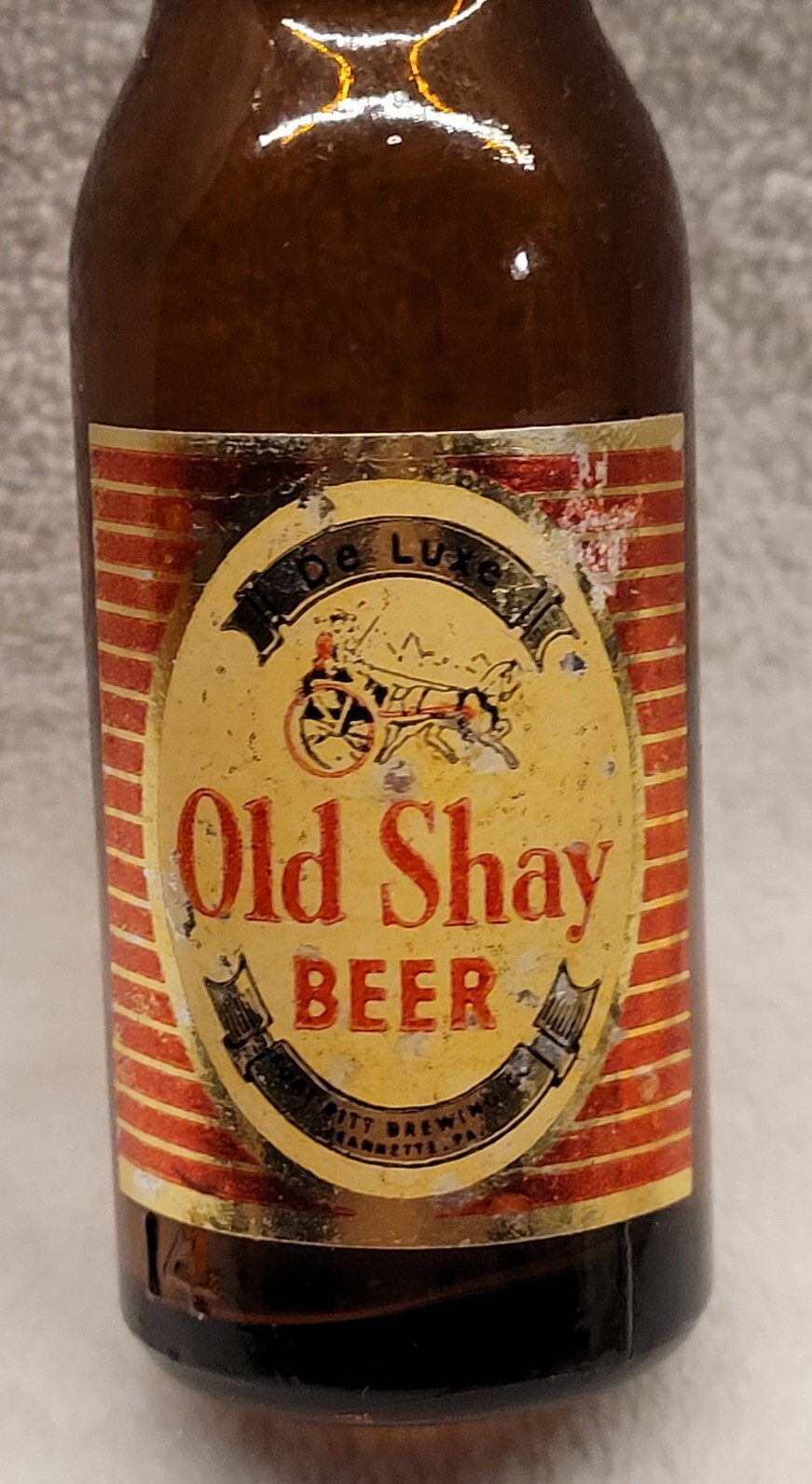 VINTAGE DELUXE OLD SHAY BEER MINIATURE BOTTLE w ORIGINAL LABEL & SALT ...
