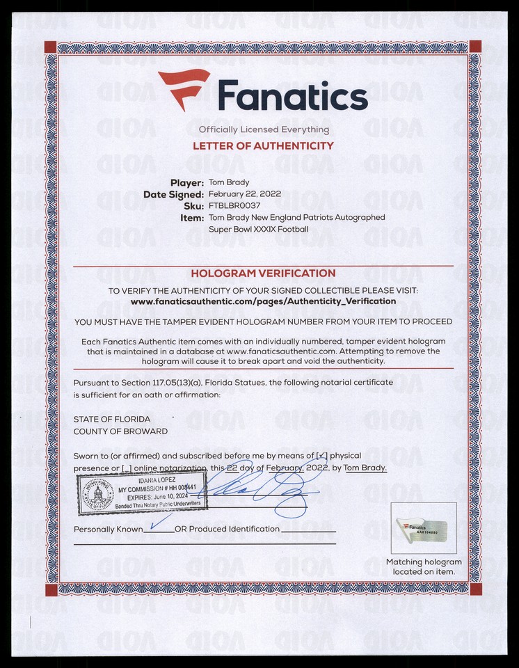 Tom Brady Autographed NFL Leather SB XXXIX Logo Football Fanatics ...