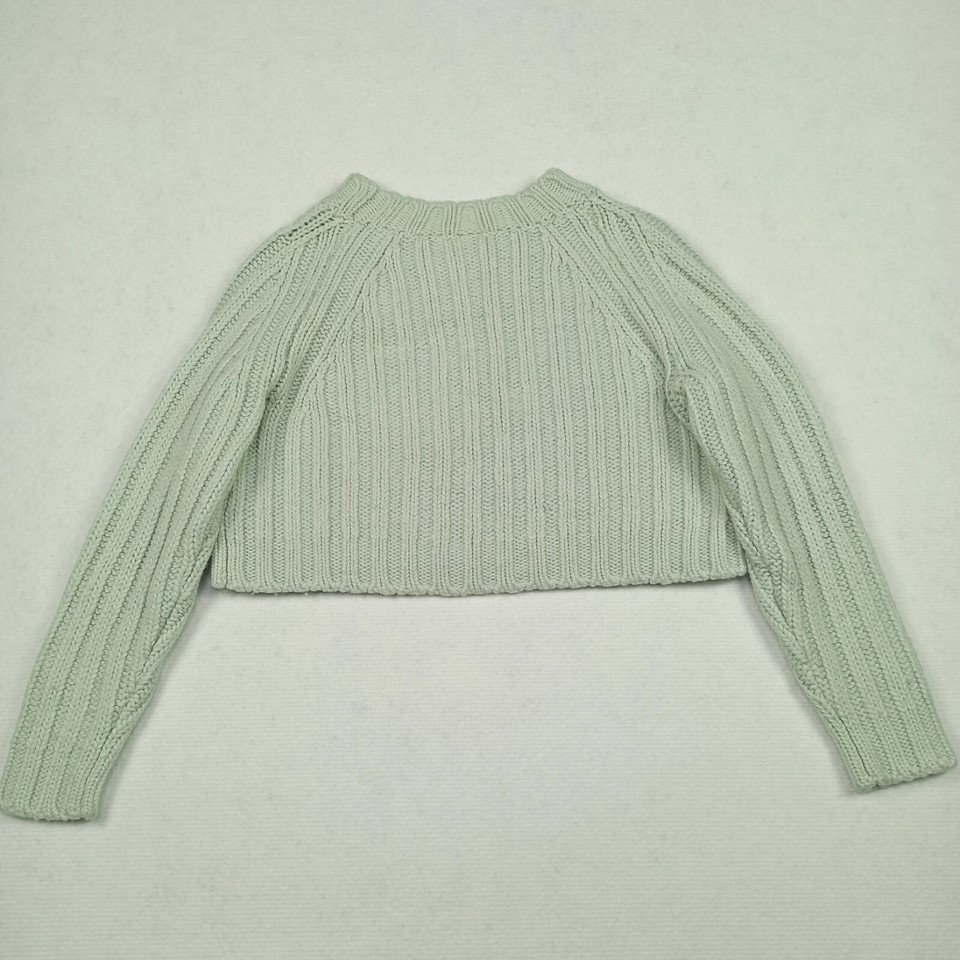 Ganni Women Cropped Sweater Size M Wool Alpaca Light Blue Heavy Rib ...