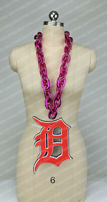 New MLB DETROIT TIGERS HOT PINK Jumbo Big Fan Chain Necklace Foam MI ...