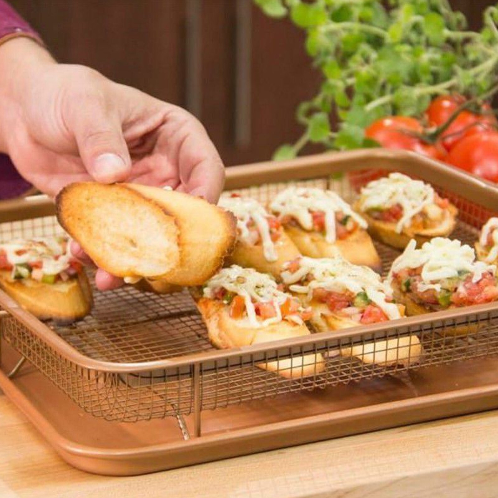 2 Pcs Copper Crisper Non-stick Oven Mesh Baking Tray Chips Crisp Basket ...
